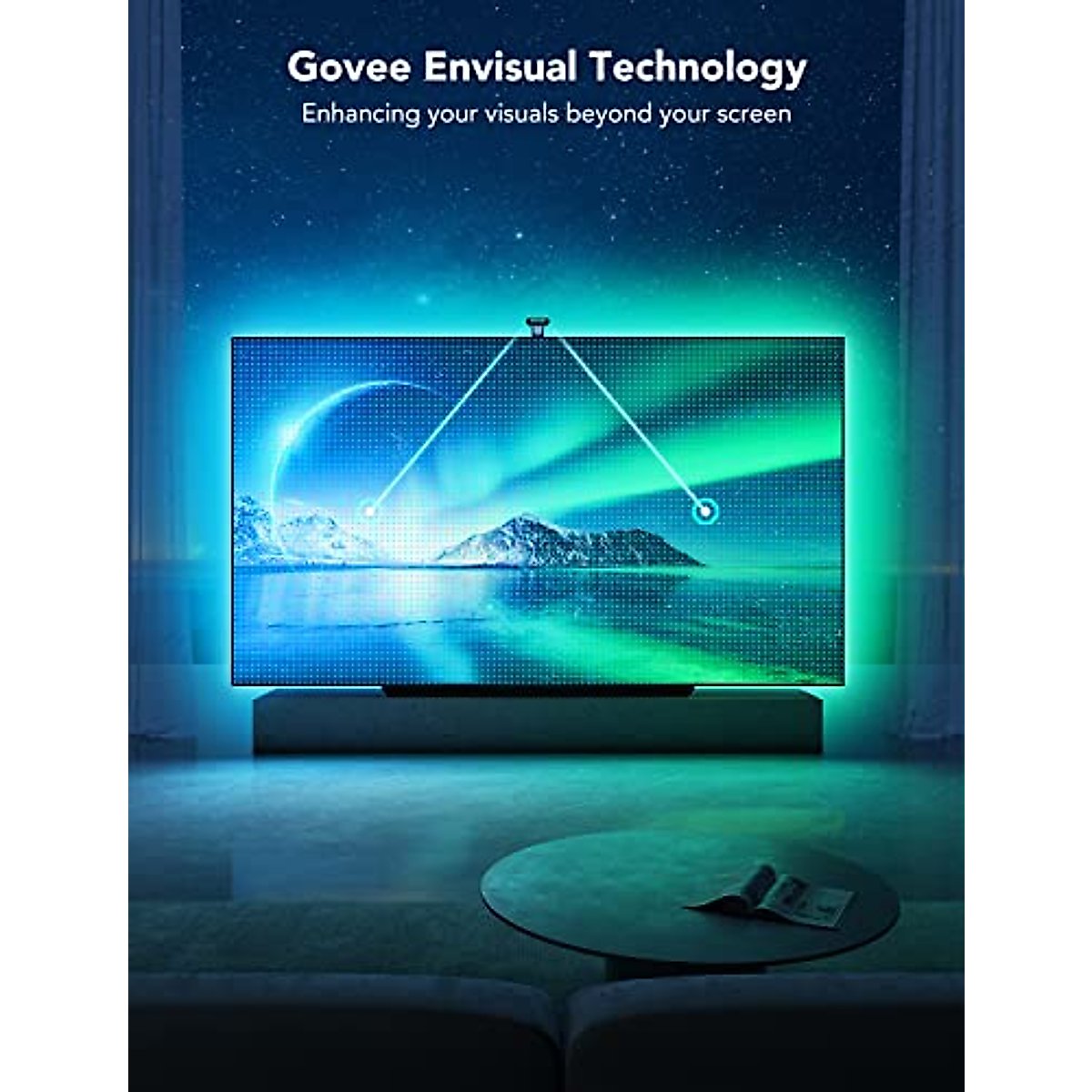 Govee Envisual TV LED Backlight T2 with Dual Cameras, 11.8ft RGBIC Wi-Fi LED Strip Lights for 55-65 inch TVs, Double Strip Light Beads, Adapts to Ultra-Thin TVs, Smart App Control, Music Sync, H605C