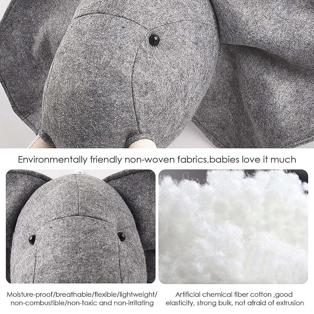 Pipuxi CYOIDAI Window-Pick Elephant Stuffed Animal Head Wallmounted Plush Toy Elephant Plush Head Hanging Wall Decor Safe Soft for Children Nursery Or Bedroom Decoration Outgoing