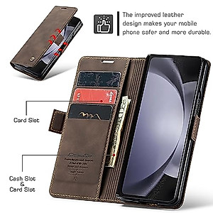 Phone flip case Compatible with Samsung Galaxy Z Fold 5 Premium PU Leather Wallet Case, 2 in 1 Flip Magnetic Wallet Cover Case, Matte Soft Leather + TPU Bottom Shell Case W Card Holder+Money Pocket ca