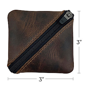 Hide & Drink, Slash Zippered Pouch, Change Holder and Storage for Pocket and Purse Organization with Zipper, Full Grain Leather, Handmade, Bourbon Brown
