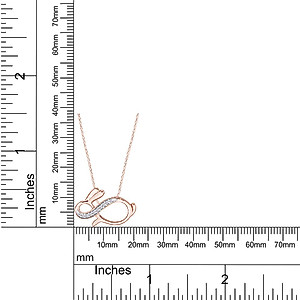 AFFY White Natural Diamond Easter Bunny Infinity Pendant Necklace in 14k Rose Gold Over Sterling Silver (0.1 Ct)