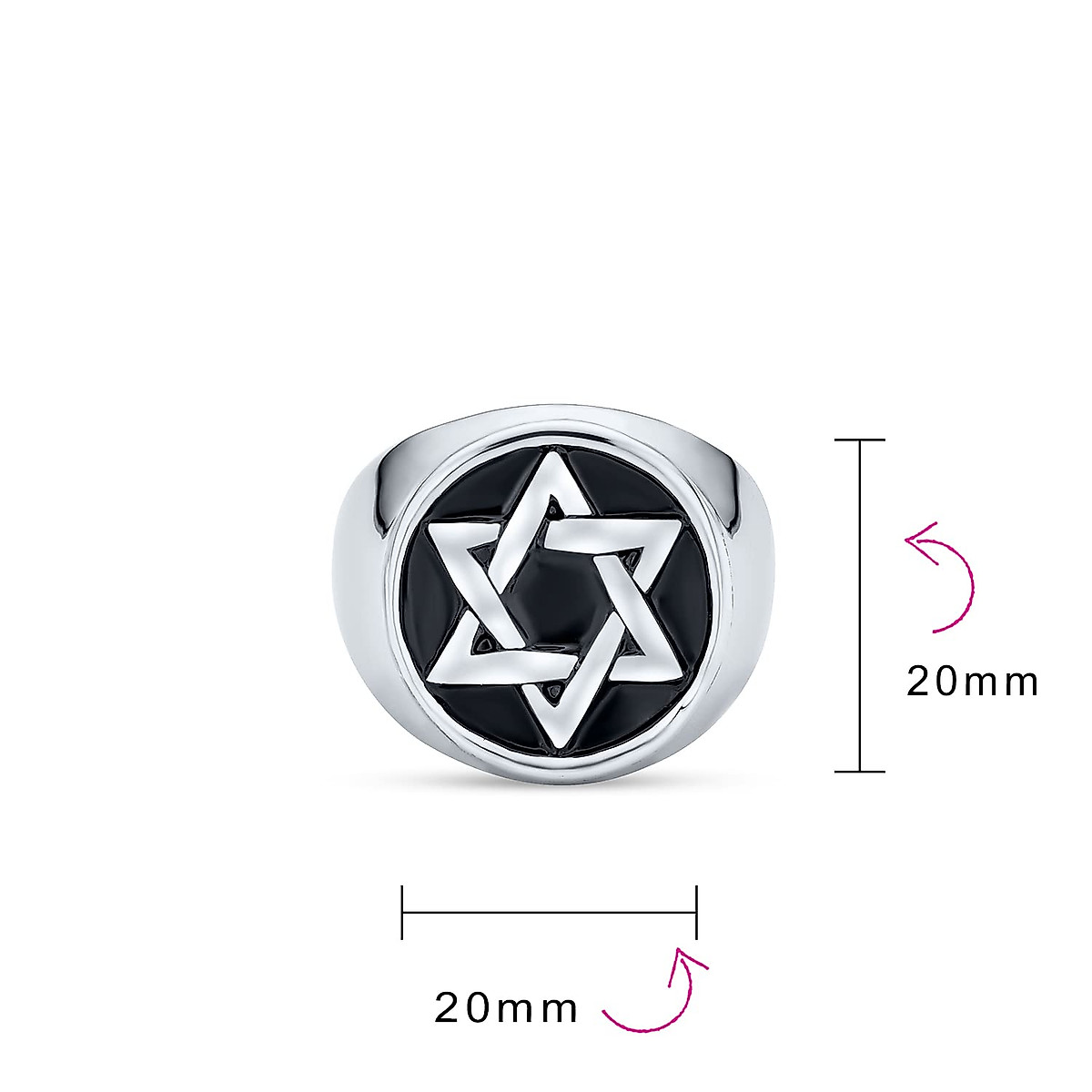 Bling Jewelry Personalize Large Statement Religious Magen Judaic Hanukkah Star of David Bar Mitzvah Round Signet Band Ring for Men Enamel Silver Tone Stainless Steel Custom Engraved
