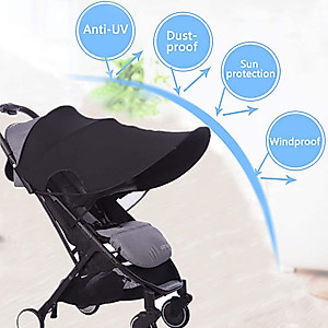 ADESUGATA Universal Stroller Sun Shade - Baby Stroller Sun Cover, Summer Pram Sunshade Awning Adjustable with UV Protection and Mosquito Net for Pushchair, Buggy, Carrycot (Black)