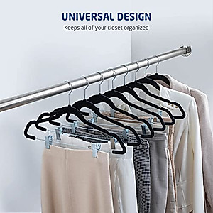 Zober Velvet Hangers with Clips - Pack of 20 Metal Clip Hangers for Pants - Notched Black Velvet Skirt Hangers for Pants, Skirts, Suits, Dresses & Shirts w/ 360 Degree Hook - Non Slip Felt Hangers