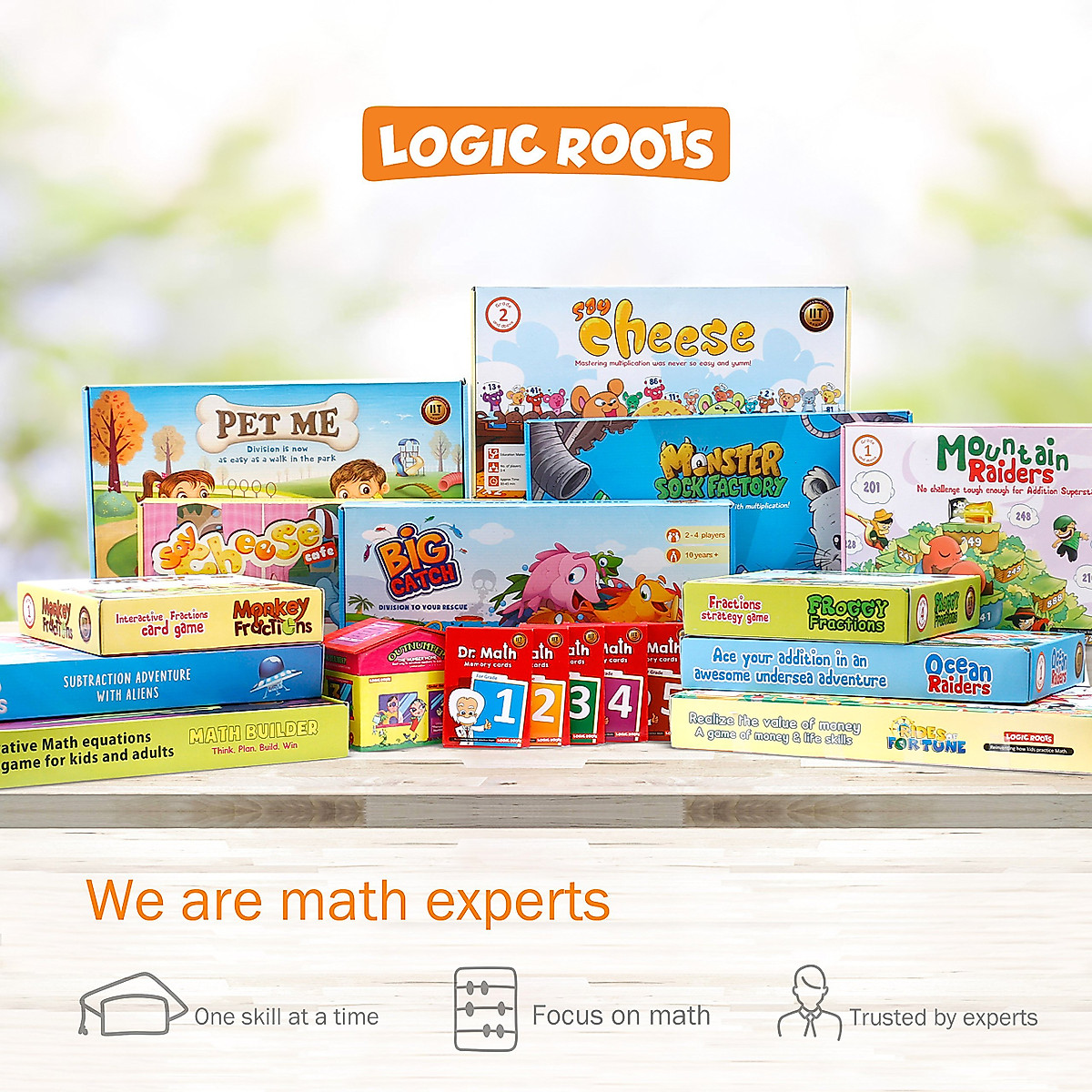 Logic Roots Addition and Subtraction Games - Pack of 2, Ocean Raiders and Cloud Hoppers, Math Board Games & STEM Toys for 6-8 Year Olds, Educational Gift for Kids, Homeschoolers, Kindergarten and Up
