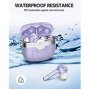 Bluetooth 5.3 Wireless Earbuds, Deep Bass Sound Clear Call, Noise Cancelling with 4 Microphones, 30H Playtime, IPX7 Waterproof Protection, Comfortable Wearing, Compatible with iPhone Android, Purple
