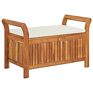 vidaXL Outdoor Storage Bench-Cushioned Acacia Wood Patio Seat Box-Brown & Cream White-Garden Bench Organizer for Deck and Patio