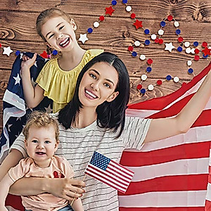 2 Pack Patriotic Felt Ball Garland Red White and Blue Pom Pom and Star Banner Garland for 4th of July Labor Day American Independence Day Home Outdoor Photo Prop Decorations