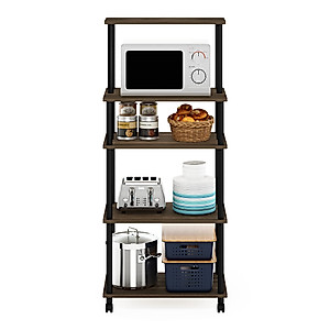 Furinno Turn-N-Tube 5-Tier Toolless Kitchen Storage Cart with Lockable Wheels, Columbia Walnut/Black