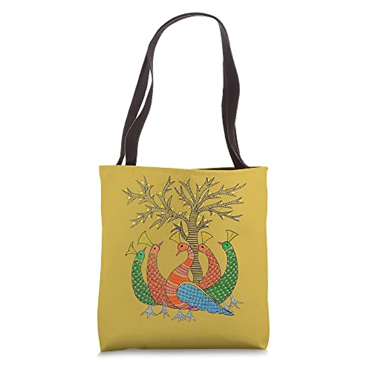Madhubani peacocks and trees Tote Bag