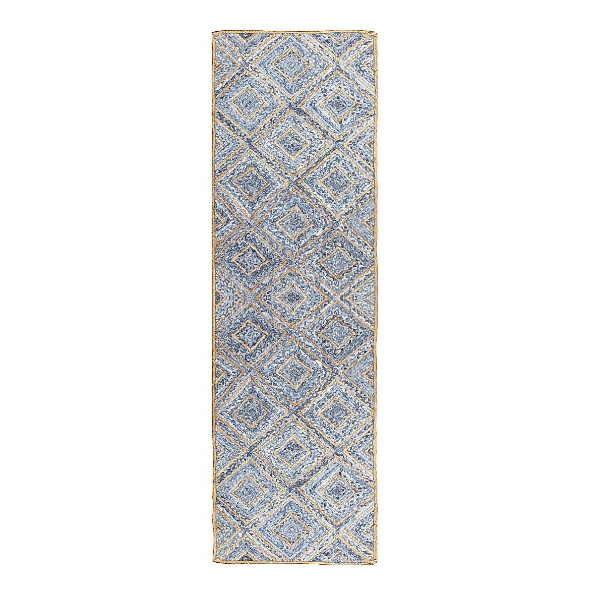 CASAVANI Indian Hand Braided Rag Rug Geometric Blue & Beige Cotton Chindi & Jute Rug Best Uses for Living Room,Hallway Runner Rug,Stair Runner Rug & Kitchen 2.6x8 2.6x10 8x11 Feet