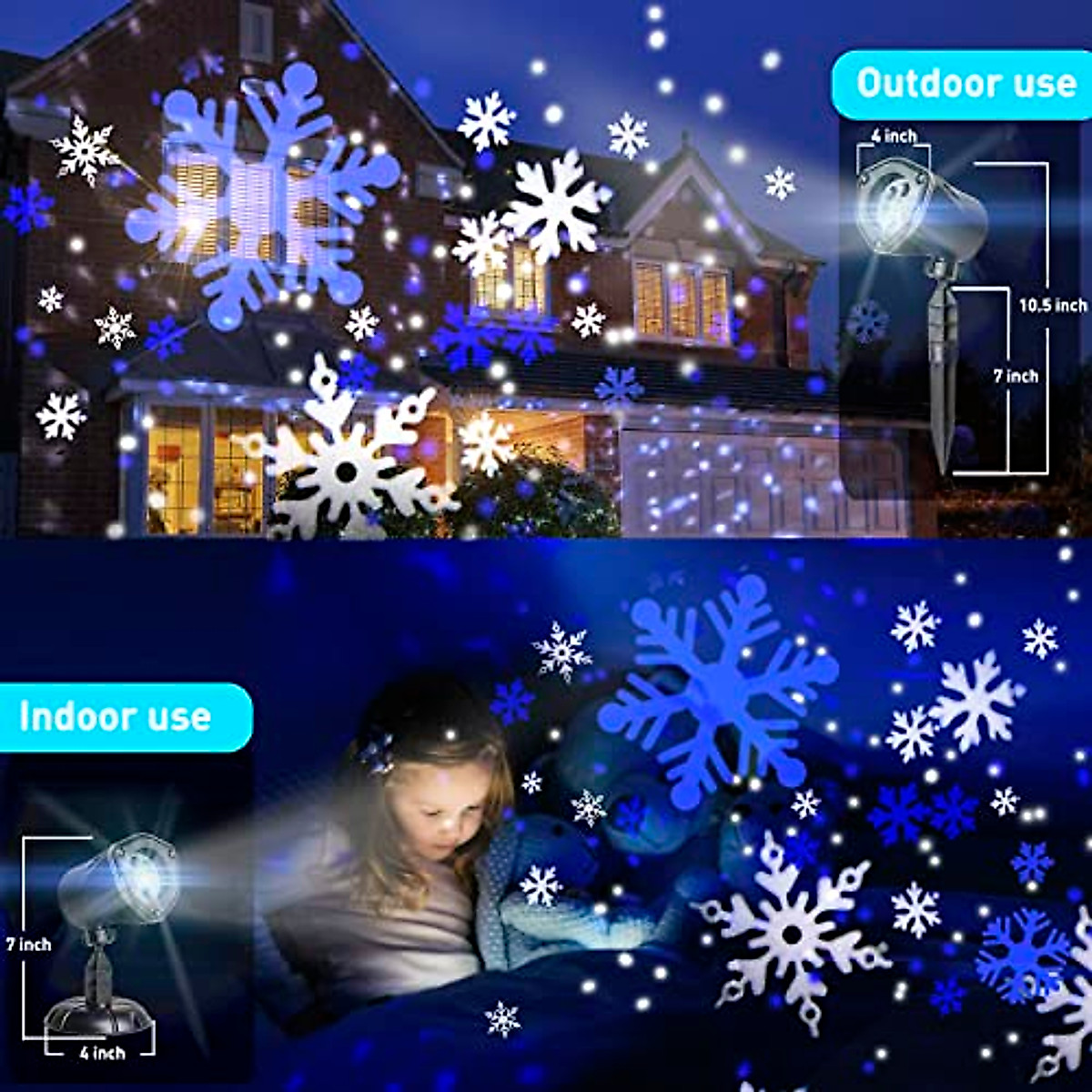 EAMBRITE Christmas Projector Lights LED White Blue Rotating Snowflake Projector Light for Birthday Wedding Theme Party Garden Home Winter Outdoor Indoor Decor
