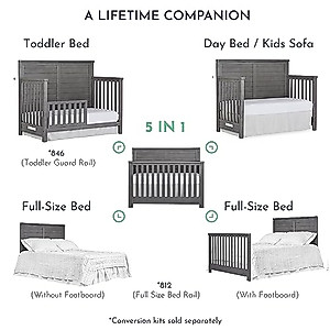 Evolur Belmar Flat 5-in-1 Convertible Crib in Rustic Grey, Features 3 Mattress Height Settings, Greenguard Gold Certified, Made of Kiln-Dried Hardwood