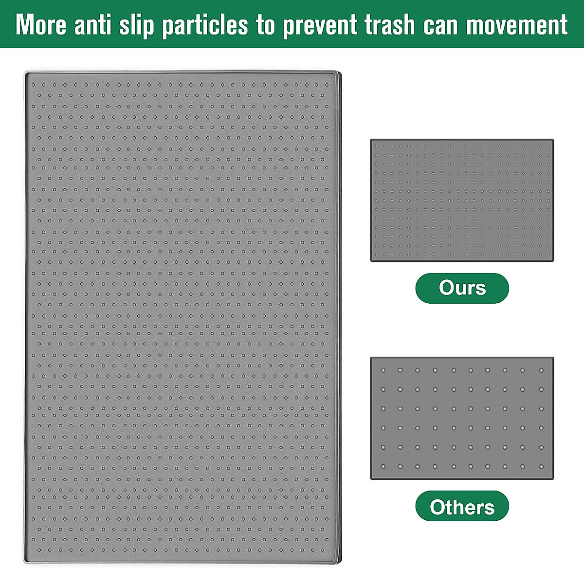 OBKING Trash Can Mat, with Non-Slip Particles to Prevent Trash Can Movement and Protect Floors, Raised Edges to Prevent Spills, Suitable for Kitchen, Living Room, Bedroom(11.8"x18.9")