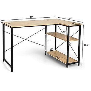 Tangkula L-Shaped Computer Desk with Reversible Shelves, 48 Inch Corner Computer Desk, Modern Writing Study Desk Home Office Workstation, Space Saving Design (48 Inch, Natural)