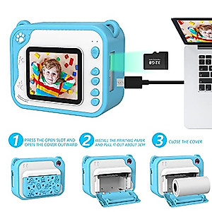 USHINING Instant Print Camera for Kids, 12MP Digital Camera for Kids Aged 3-12 Ink Free Printing 1080P Video Camera for Kids with 32GB SD Card,Color Pens,Print Papers (Blue)