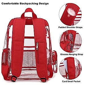 Mimfutu Heavy Duty Clear Backpack School Backpack, PVC Transparent Backpacks See Through Bookbag for Girls Boys Women Men (Red)