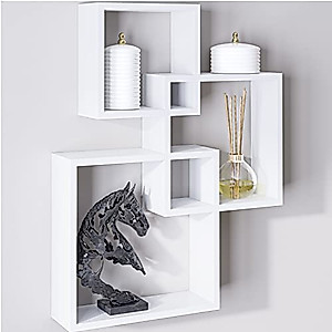 Ballucci Modern Interlocking Cube Floating Shelves, Wall Mount Wood Square Shelves for Living Room, Bedroom, Bathroom, Easy to Install Wall Decor Box Shelves, White