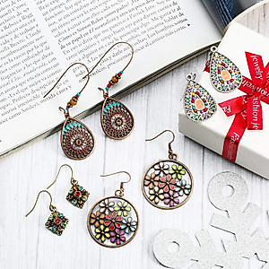 meekoo 4 Pairs Boho Earrings Bohemian Jewelry Mexican Hippie Summer Earring Gift for Women (Style A)