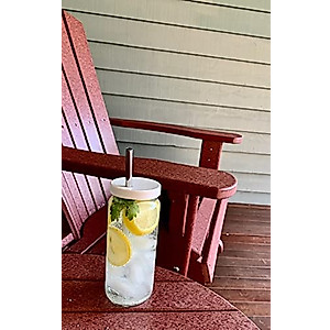 Jarming Collections - Reusable Glass Smoothie Jars with Lids & Straws - Glass Jars with White Plastic Lids & Metal Straws, Jar Tumblers for Iced Coffee Glass, Smoothies, Milk Shakes (White, Pack of 2)