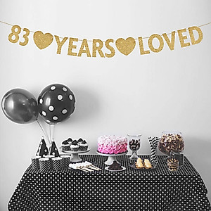Gold 83 Year Loved Banner, Gold Glitter Happy 83rd Birthday Party Decorations, Supplies