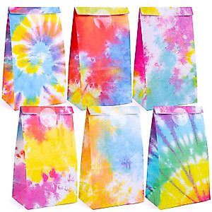 JOHOUSE 54PCS treat bags,paper lunch bags,party favor bags for kids birthday,tie dye party favors paper gift bags for Birthdays,Baby Shower,weddings,Party Favor,Holiday Presents