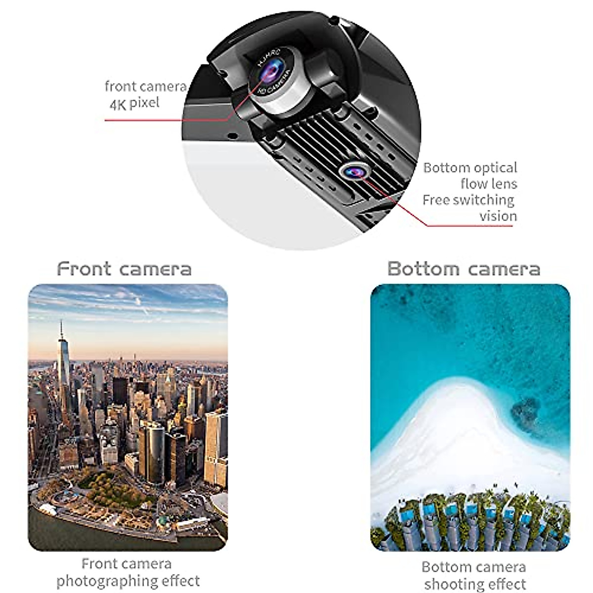 Lozenge Drones with Camera for Adults 4K Quadcopter Helicopter RC Drones for Adults Optical Flow Positioning Dual Cameras UAV (2 Battery&1080P WiFi Camera, Black)