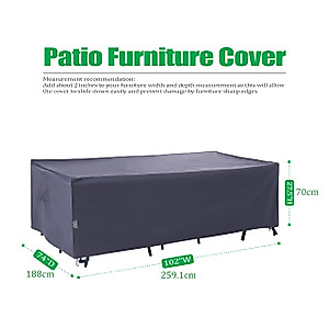 F&J Outdoors Patio Furniture Covers, Heavy Duty Waterproof UV Resistant Snow Protection Cover Fits Rectangular Table with Chairs Set, Grey, 102"Wx74"Dx27.5"H