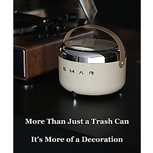 Aiabaleaft Mini Trash Can with Lid, Small Trash Can for Desk, 1.5 Liters Countertop Mini Garbage Cans, PET Desk Wastebaskets, 3 Roll Bags Included (Milky White)