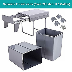 Nisorpa 40 Liter / 10.6 Gallon Dual Pull Out Trash Cans Under Cabinet Counter/Sink with Lid - Commercial Garbage Can Recycling Container Kitchen Waste Bins - Soft-Close Slides Out & Fixable Base, Gray