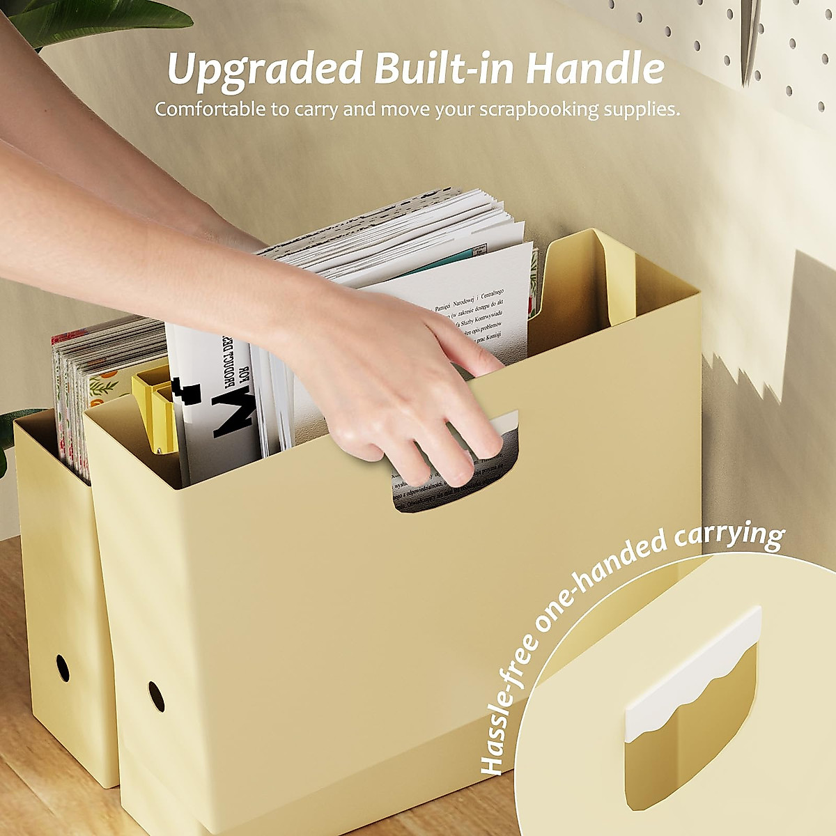 12x12 Scrapbook Paper Storage Organizer, 6 Pack Foldable Paper Storage Holder with Sticky Index Tabs, Scrapbook Organizer for Craft Paper, Files, Vinyl Sheets, Cardstock, Magazines, Documents, Yellow