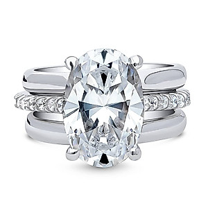 BERRICLE Sterling Silver Solitaire Wedding Engagement Rings 5.5 Carat Oval Cut Cubic Zirconia CZ Ring Set for Women, Rhodium Plated Size 6.5