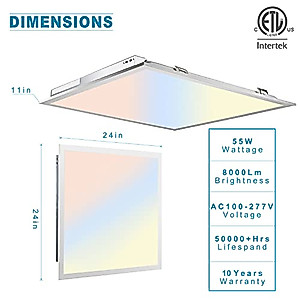ETL Listed 4Pack 2x2 Led Flat Panel Light, 3CCT 3000K/4000K/5000K 0-10V Dimmable CRI90, 8000LM LED Light Drop Ceiling Fixture, Ceiling Panels LED Troffer LED Lay for Office Shop