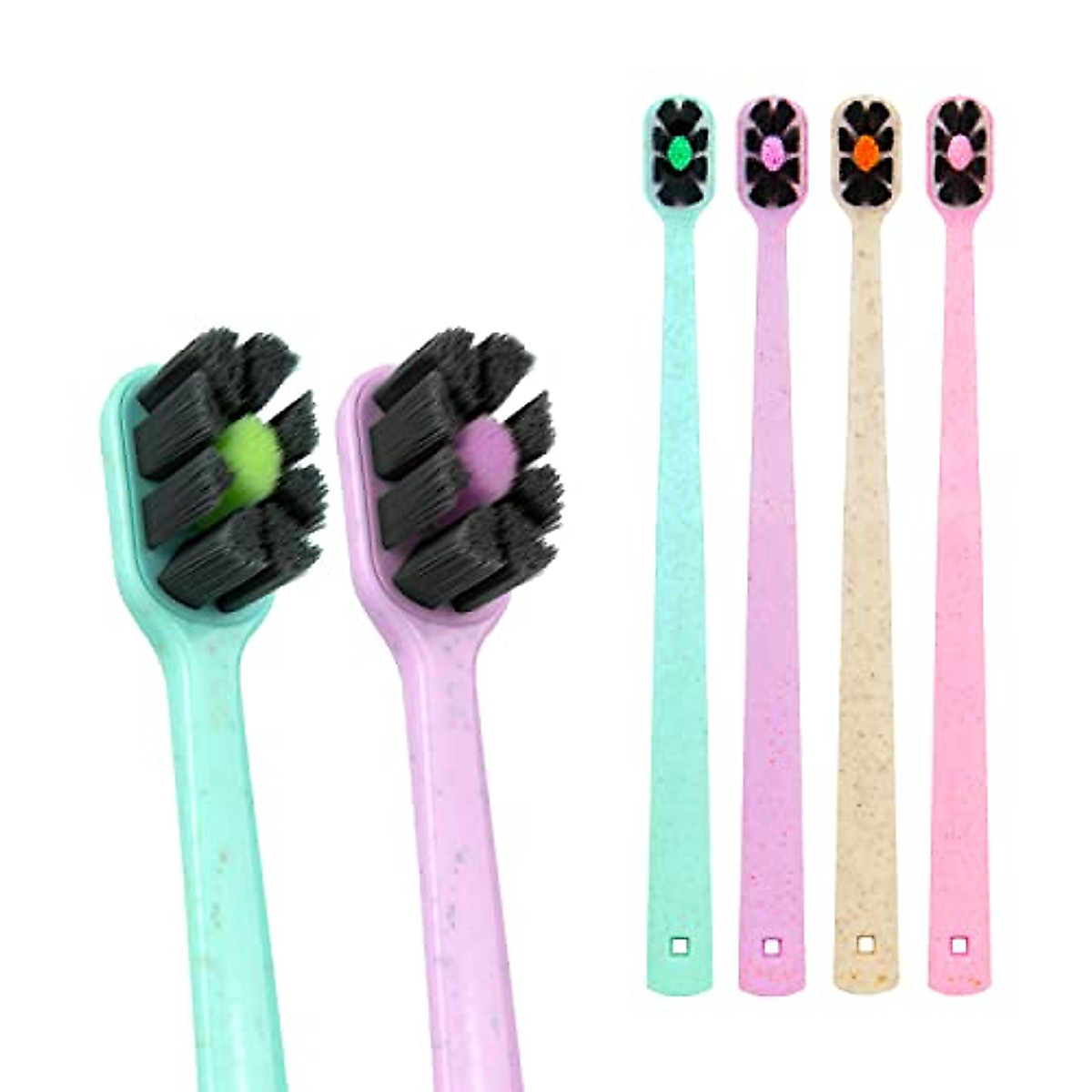 Lindo EcoCare Polishing Toothbrush - Charcoal Infused Bristles & Biodegradable Handle, for Sensitive Gums and Teeth, 12000+ Ultra Fine Charcoal Infused Bristles, Soft and Gentle, Pack of 4