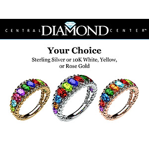 Central Diamond Center Oval Rope Mothers Ring 1 to 12 Simulated Birthstones- 10k White Gold - Size 9
