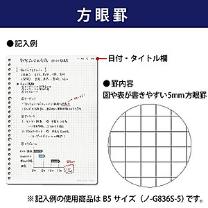 Kokuyo Campus Loose Leaf Paper for Binders, Business Type, Sarasara Smooth Writing, A4, 5mm Grid Ruled, 30 Holes, 100 Sheets, pH Neutral, Bleed Resistant, Japan Import (NO-G806S-5N)