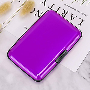 ELFISH Mini RFID Aluminum Wallet Credit Cards Holder Business Card Case Metal ID Case for Men Women (Purple)