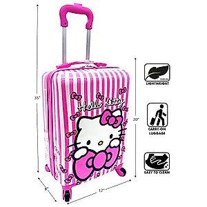 Fast Forward Kids Licensed Hard-Side 20” Spinner Luggage Lightweight Carry-On Suitcase (Hello Kitty) Carry-On 20 Inch