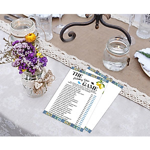 Blue Tiles and Lemons The Wedding Shoe Game for 30 Guests with Game Cards, Lemons Bridal Shower Game, Modern Bridal Shower Decorations, Wedding Shower or Bachelorette Party Supplies - 02