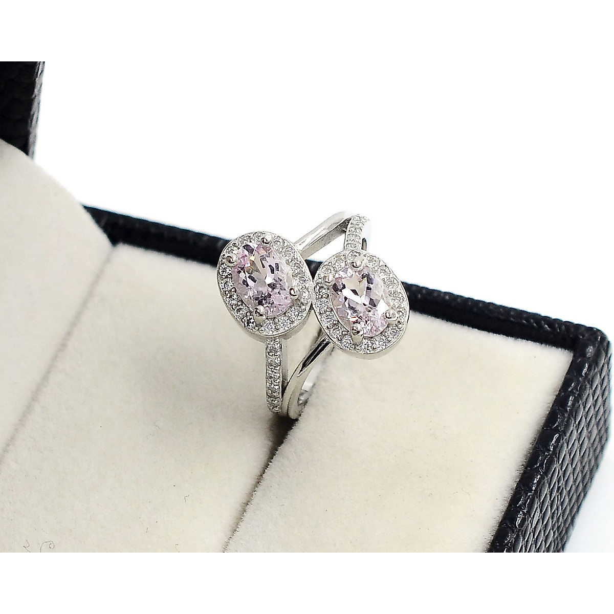 925 Sterling Silver Natural 7X5 MM Oval Cut Pink Morganite Gemstone Solitaire Unisex Proposal Engagement Ring Wedding Jewelry October Birthstone Gorgeous Ring Birthday Gift For Wife (Rhodium Plated Silver, 11)