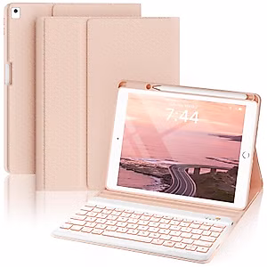 OYEEICE for iPad 9th Generation Case with Keyboard 10.2'' - 7 Color Backlit Wireless Keyboard Cover with Pencil Holder for iPad 9th/8th/7th Gen 10.2 inch, iPad Air 3rd Gen & iPad Pro 10.5" - Pink