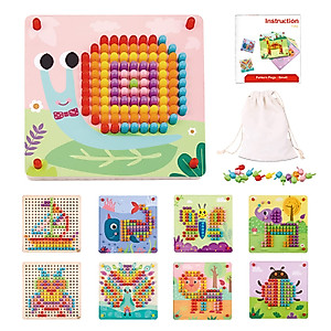 TOOKYLAND Button Art Toy for Toddler, Mosaic Pegboard for Kids, Color Matching Early Learning Educational Toys for 3+ Boys and Girls with Storage Bag