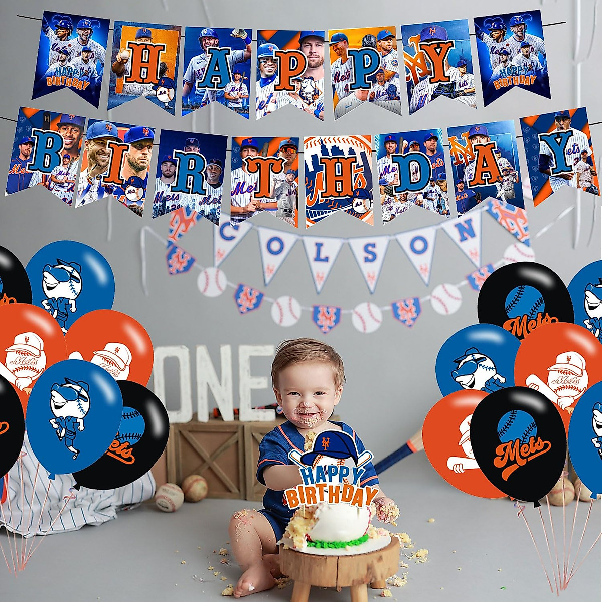 𝓜𝓮𝓽𝓼 𝓑𝓪𝓼𝓮𝓫𝓪𝓵𝓵 Birthday Party Decorations, 𝓜𝓮𝓽𝓼 𝓑𝓪𝓼𝓮𝓫𝓪𝓵𝓵 Theme Party Supplies with Happy Birthday Banner, Cupcake Toppers, Balloons for Baby Shower Kids Birthday Party Favors