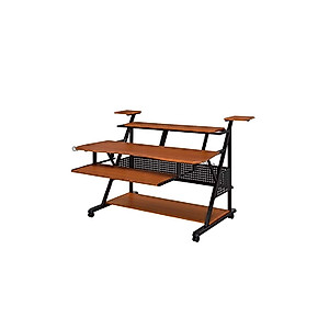 Acme Furniture Metal and Wooden Music Desk with Wheels, Cherry and Black