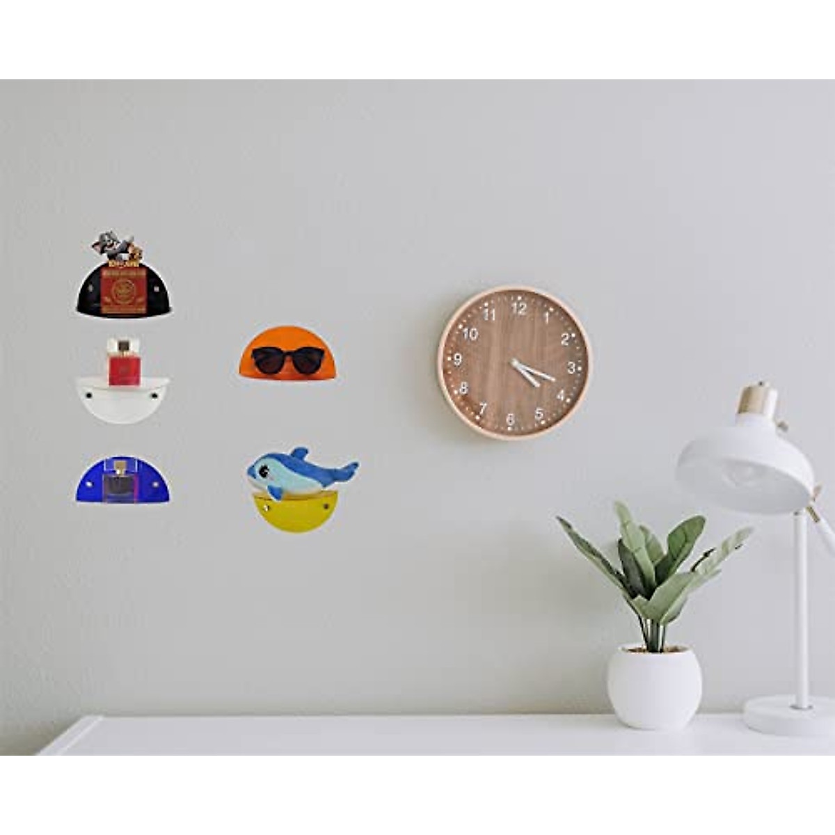 ROYALITA Acrylic Small Floating Shelves (2-Pack, 8-inch Diameter) - Wall Mounted Display for Plants, Toys, Makeup, and More - Ideal for Home and Office (Yellow)