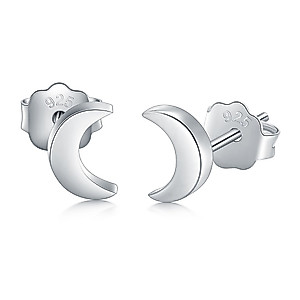 925 Sterling Silver Stud Earrings, BoRuo Crescent Moon High Polish Tarnish Resistant Earrings