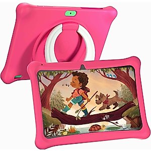 SGIN Tablet for Kids 2GB RAM 64GB ROM, 10 Inch Android 12 Kids Tablet with Case with Parental Control APP, Dual Camera, WiFi, Educational Games，iWawa Pre Installed （Pink）