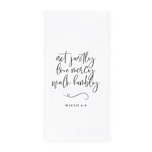 The Cotton & Canvas Co. Act Justly Love Mercy Walk Humbly, Micah 6:8 Scripture, Bible, Religious, Soft and Absorbent Tea Towel, Flour Sack Towel and Dish Cloth