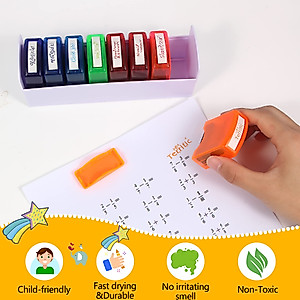 Hmseng Self-Inking Teacher Stamp Set (8PCS) for Grading Classroom Teachers Review Homework Feedback Parents Signature Colorful Business Stamps-Design2