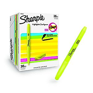 Sharpie Pocket Highlighters, Chisel Tip, Fluorescent Yellow, 36 Count